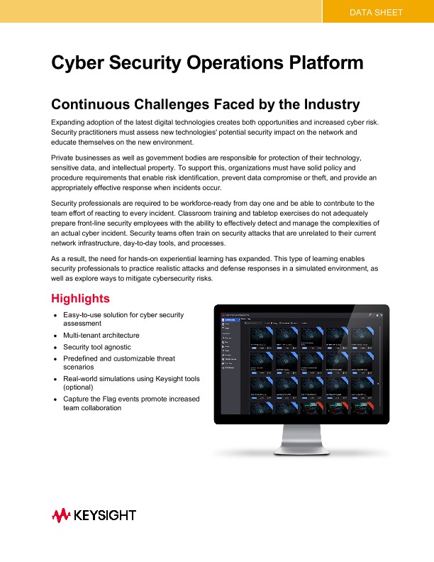 Cyber Security Operations Platform PDF Asset Page | Keysight
